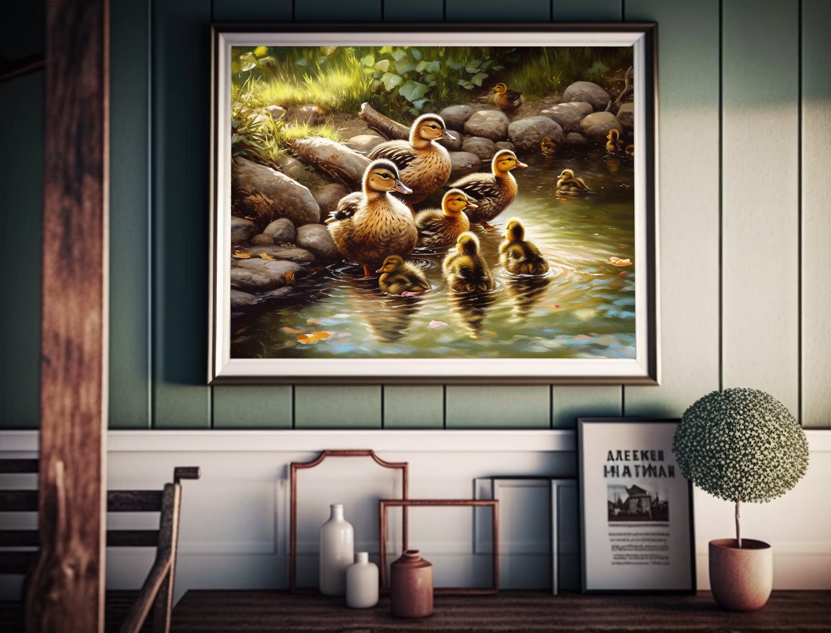 Ducklings First Swim Digital Download Art Cute Duck Painting Instant ...