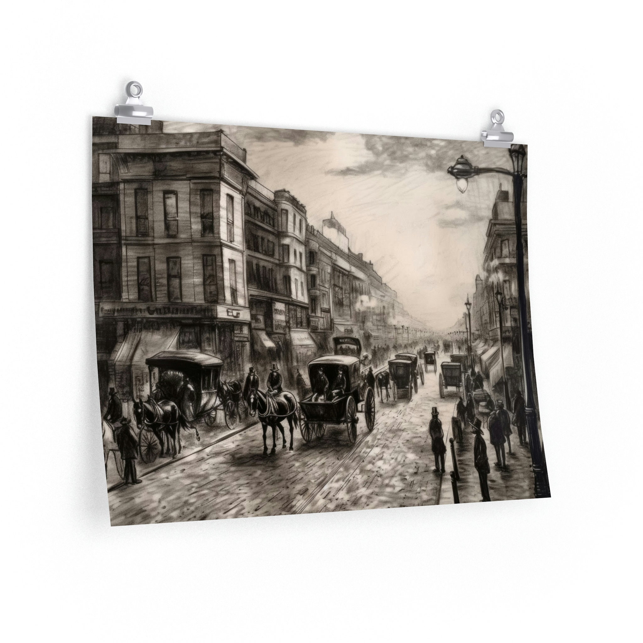 Street Scenes of Old Printed Poster Art 1800s City Street Scene in ...