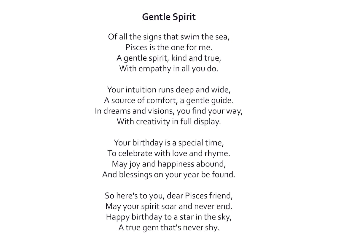 Gentle Spirit Pisces Poem & Digital Art Work Gift to a Lover Letter A4 ...