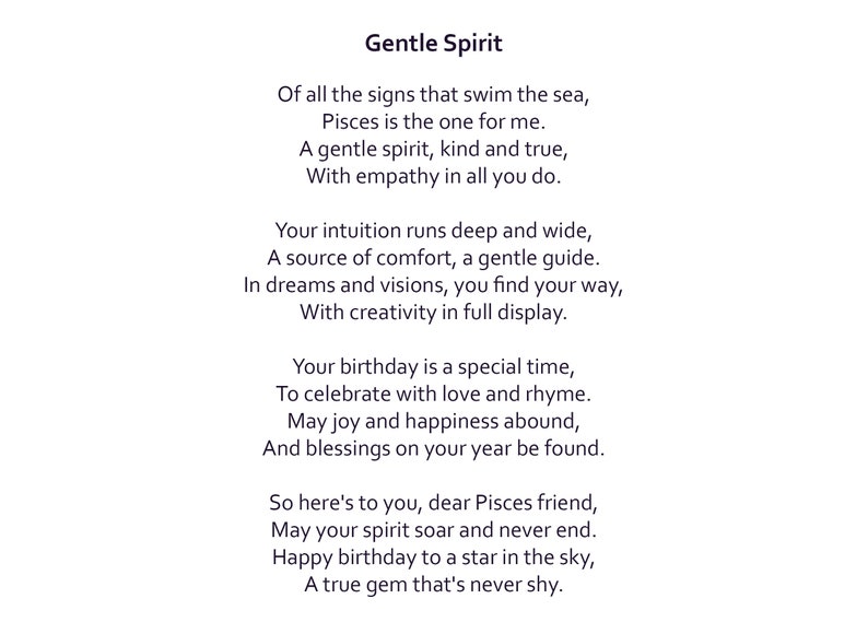 Gentle Spirit Pisces Poem & Digital Art Work Gift to a Lover Letter A4 ...