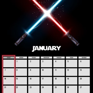 Star Wars 2024 Calendar Minimalist Design. Jedi Luke Skywalker, Obi-wan ...