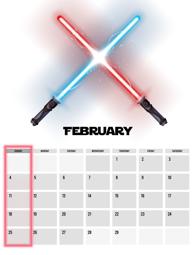 Star Wars 2024 Calendar Minimalist Design. Jedi Luke Skywalker, Obi-wan ...