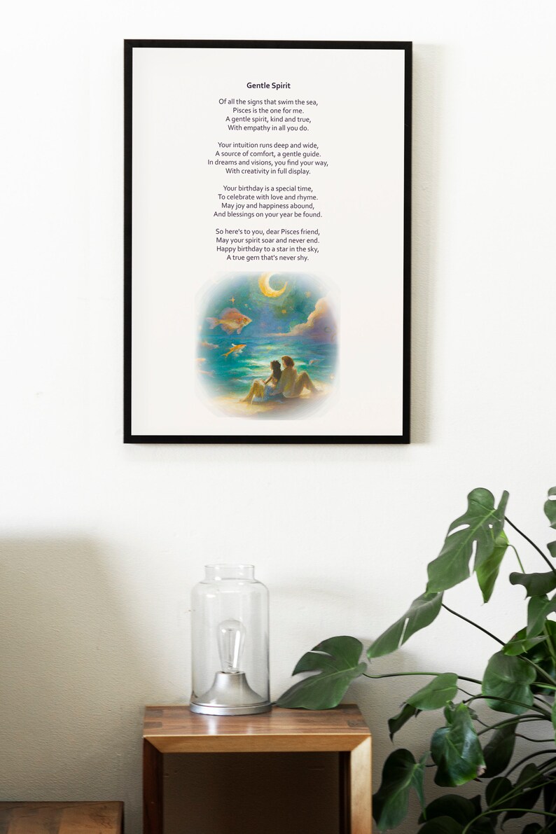 Gentle Spirit Pisces Poem & Digital Art Work Gift to a Lover Letter A4 ...