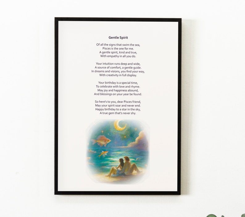 Gentle Spirit Pisces Poem & Digital Art Work Gift to a Lover Letter A4 ...
