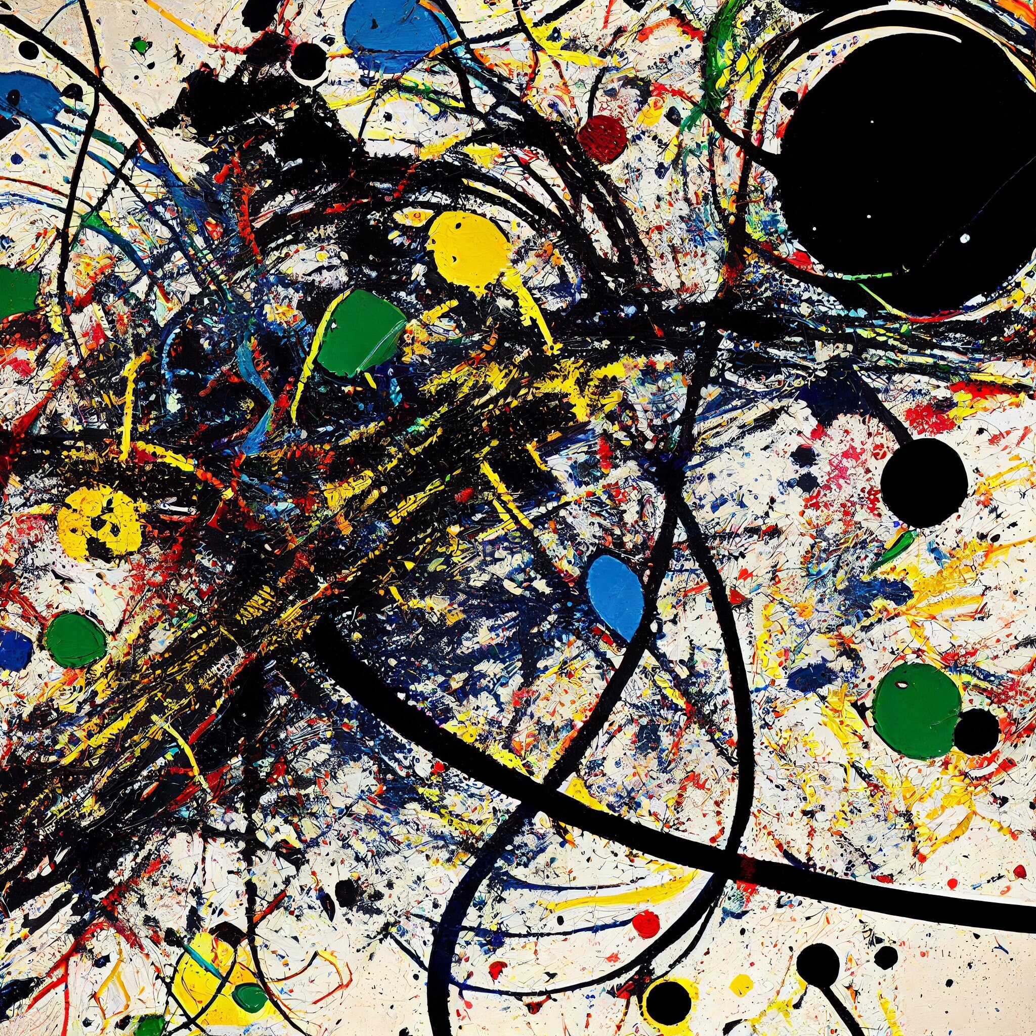 Jackson Pollock Style Abstract Painting Wall Art- High Energy Black ...