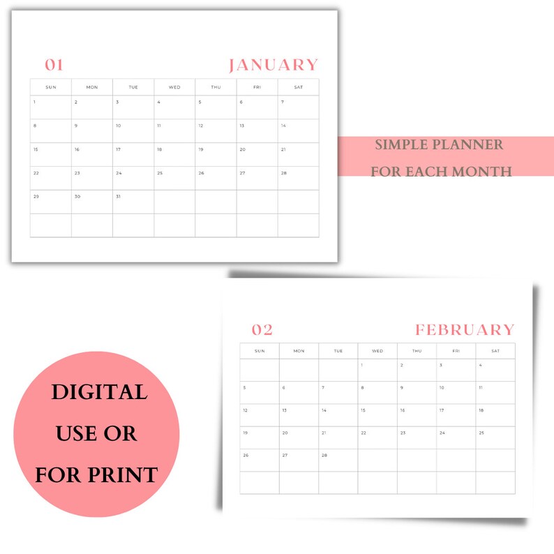 Editable Calendar Templates, Pink Minimalist Printable Calendar, 2023 ...