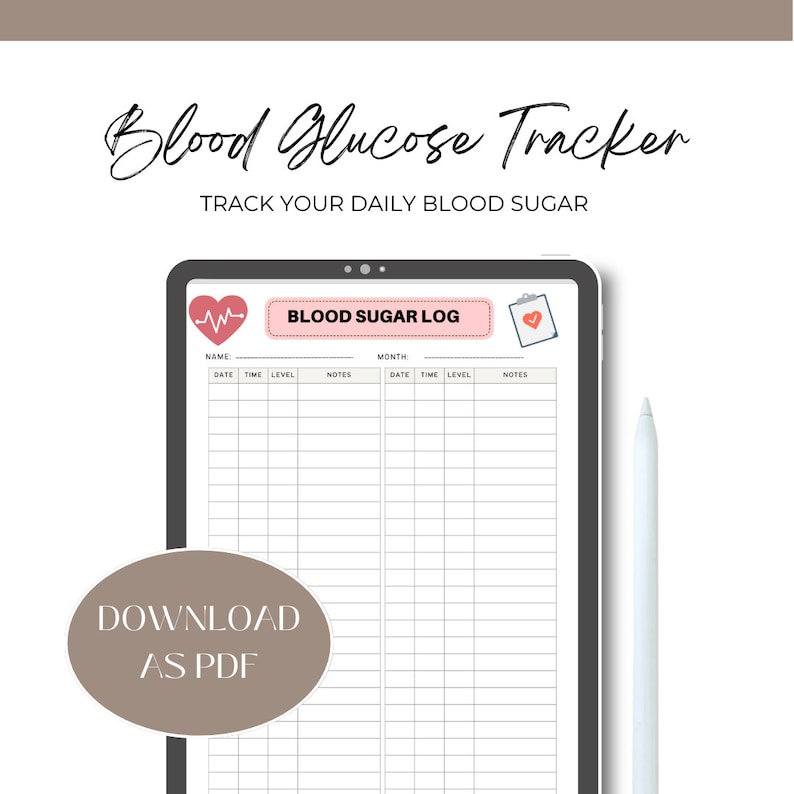 Blood Sugar Journal, Diabetic Tracker, Health and Wellness Log, Digital ...