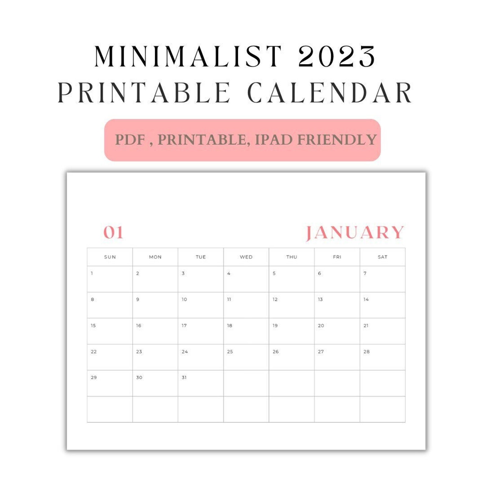 Editable Calendar Templates, Pink Minimalist Printable Calendar, 2023 ...