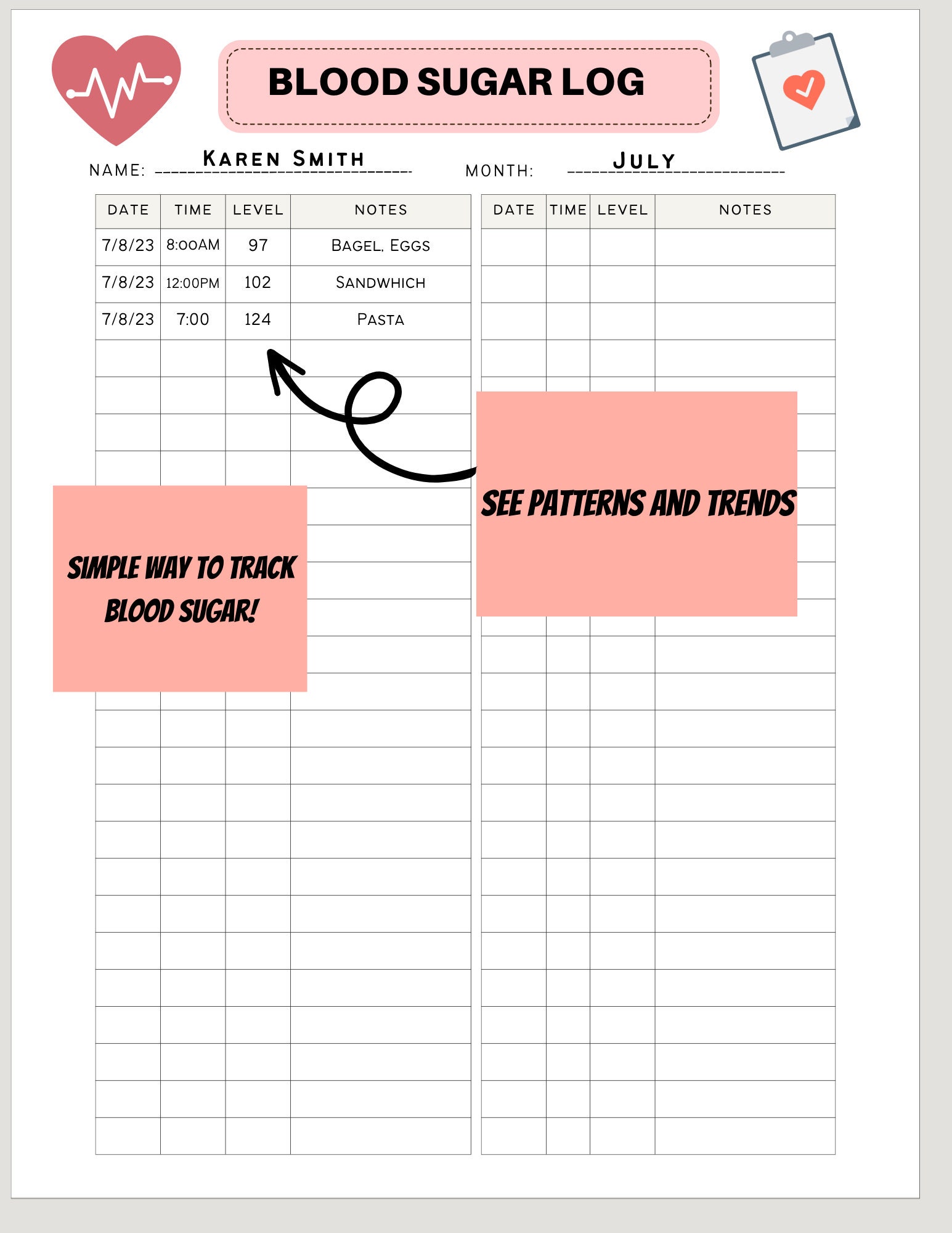 Blood Sugar Journal, Diabetic Tracker, Health and Wellness Log, Digital ...