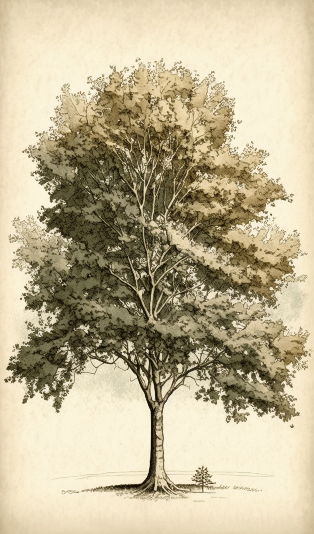 Vintage Neutral Tree Sketch - Etsy