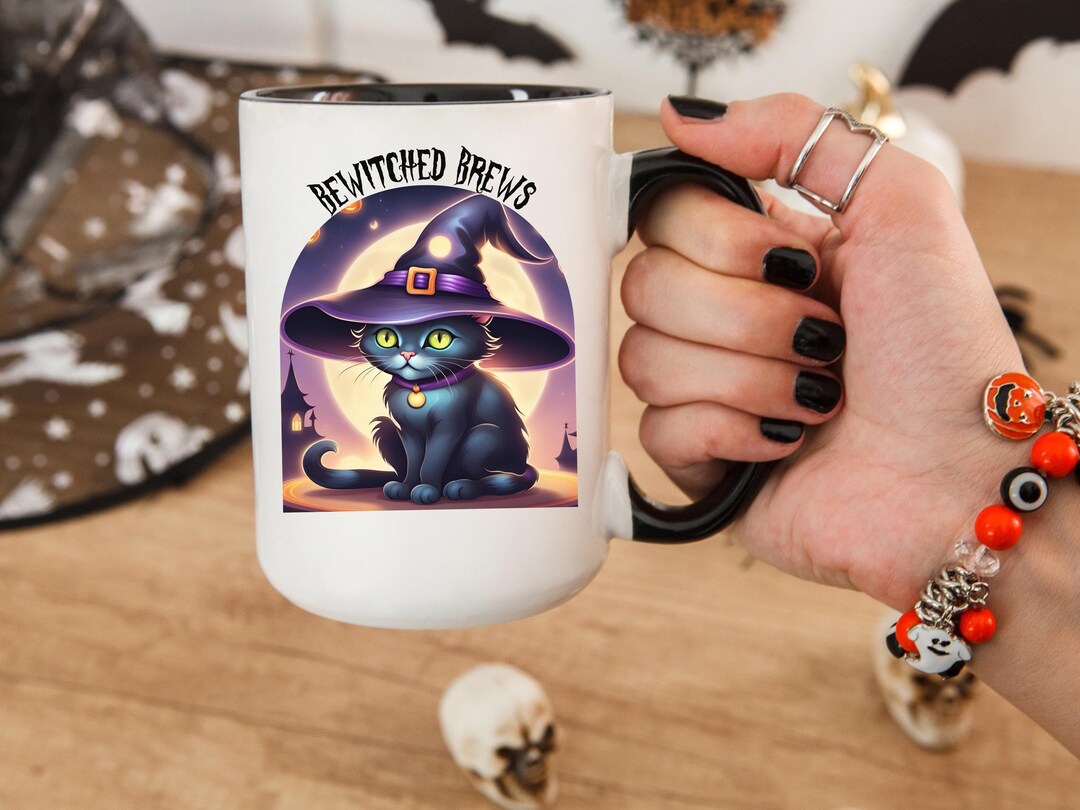 Bewitched Brews Halloween Coffee Mug Cat Witch Halloween Coffee Mug - Etsy