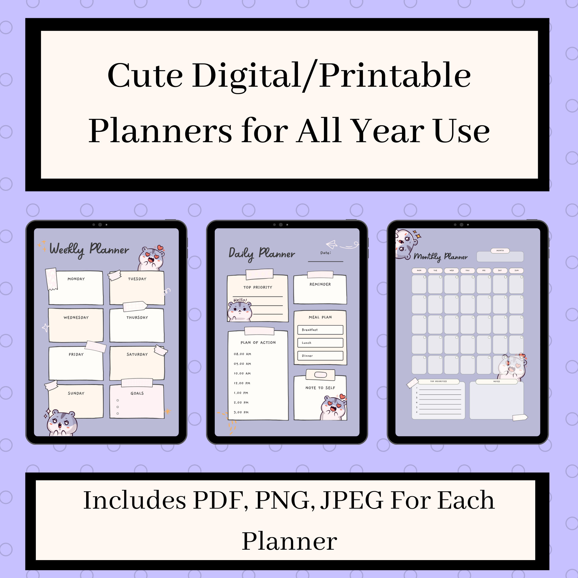 Cute Daily Planner, Cute Printable Planner, Yearly Printable Planner ...