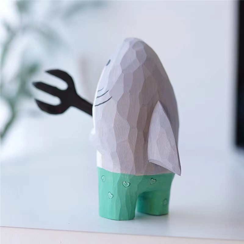 Handcrafted Wooden Shark Harpoon Mini Sculpture Quirky Desk Decor Shark ...