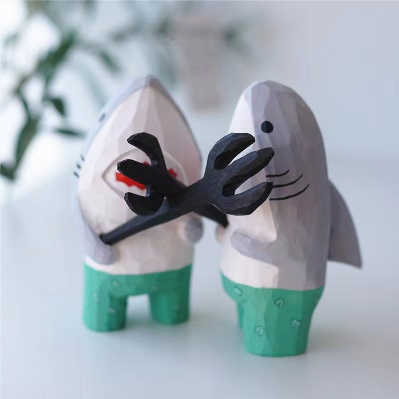 Handcrafted Wooden Shark Harpoon Mini Sculpture Quirky Desk Decor Shark ...