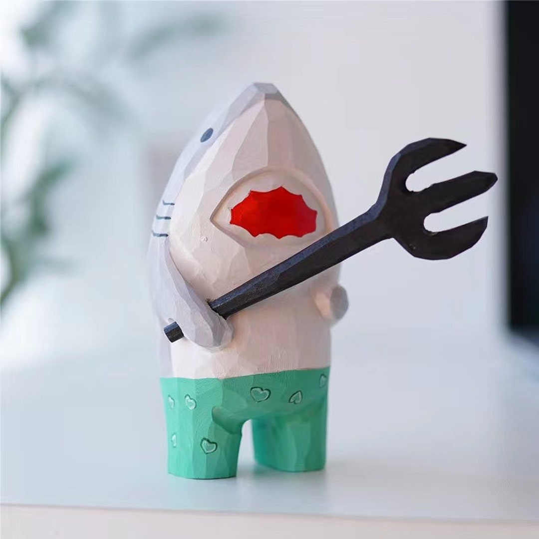 Handcrafted Wooden Shark Harpoon Mini Sculpture Quirky Desk Decor Shark ...