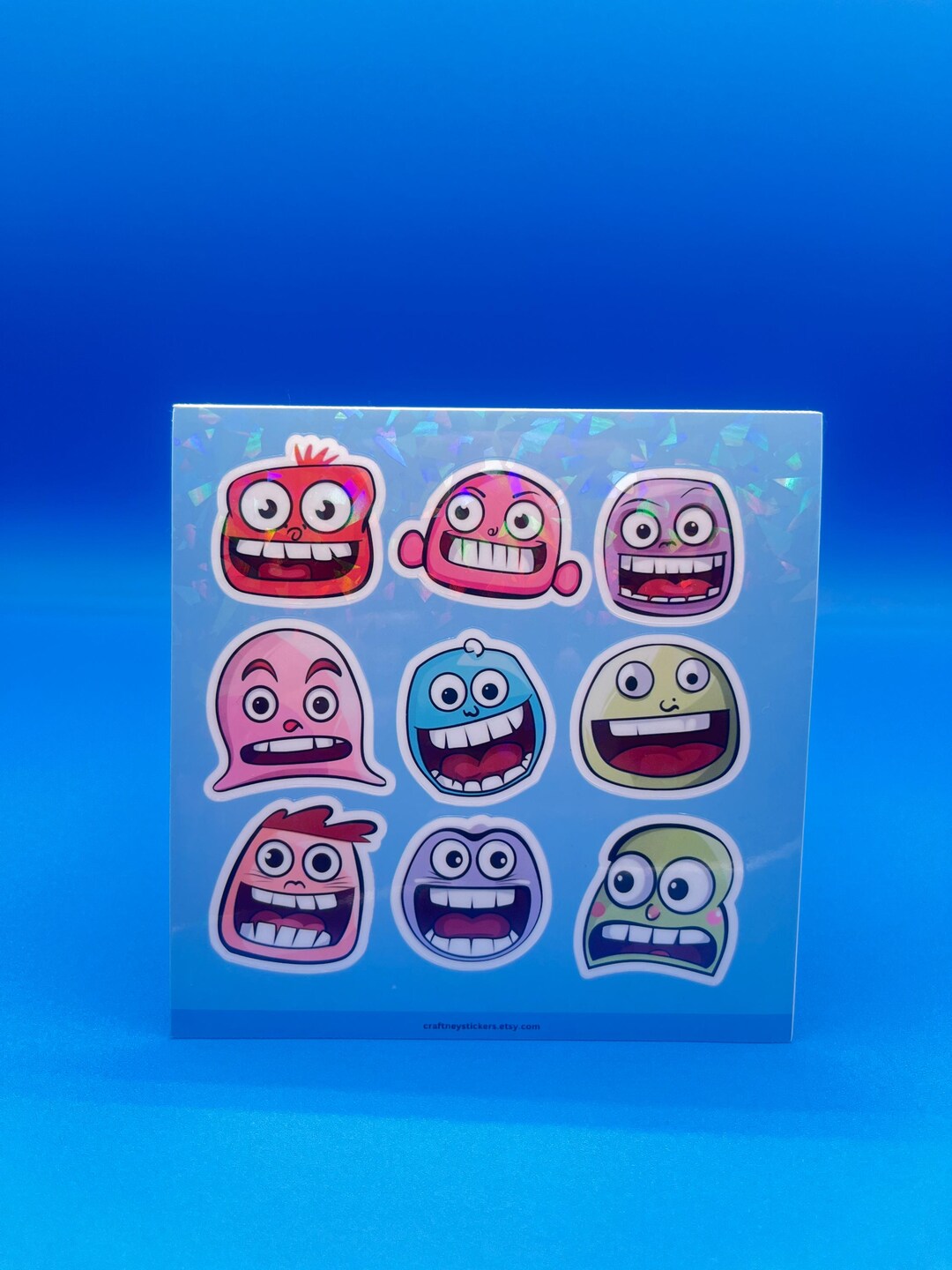 SILLY FACES STICKERS (glossy Vinyl, Waterproof, Holographic, 9 per ...