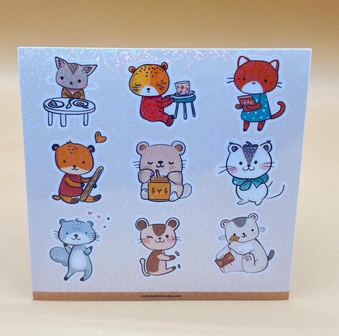 KAWAII STYLE STICKERS (animal Stickers, Glossy Vinyl, Waterproof ...