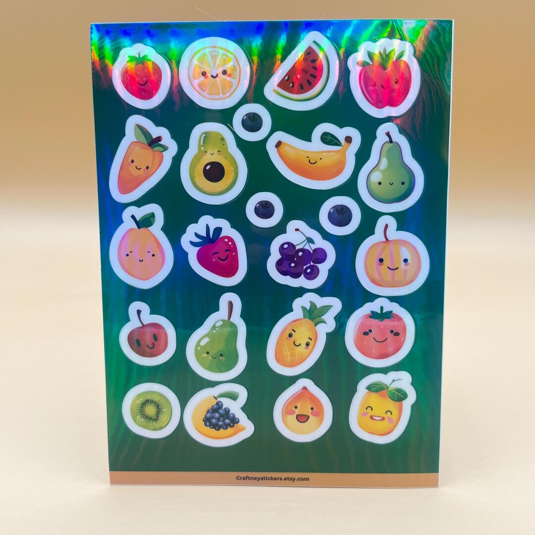 YUMMY FRUIT STICKERS (glossy Vinyl, Waterproof, Holographic, 23 per ...