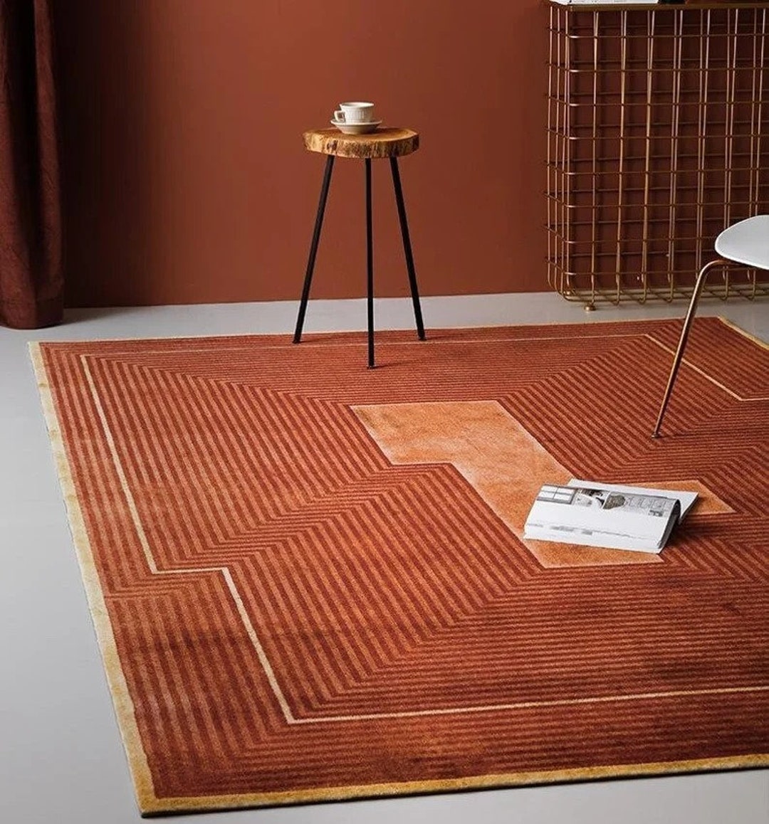 Rust Color Rug, New Zealand Wool Handmade Rug, Mid Century Modern Rug ...