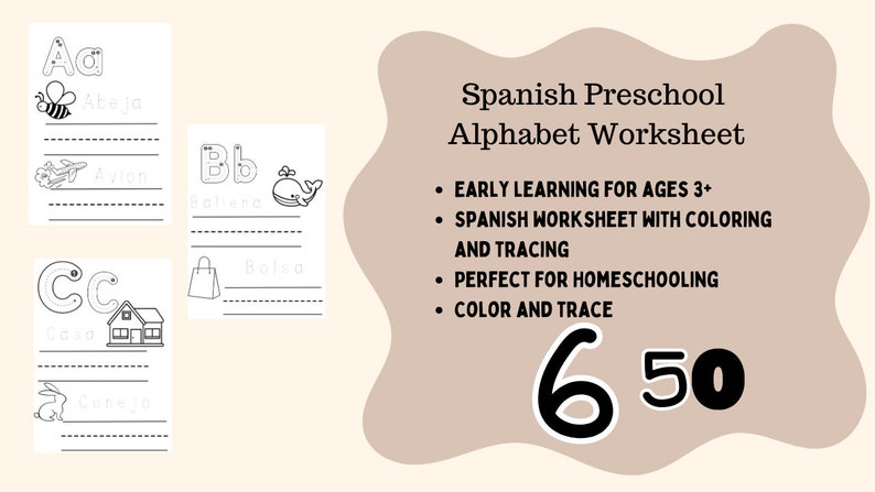 Spanish Homeschool Alphabet Worksheet for Preschool 3+ - Etsy