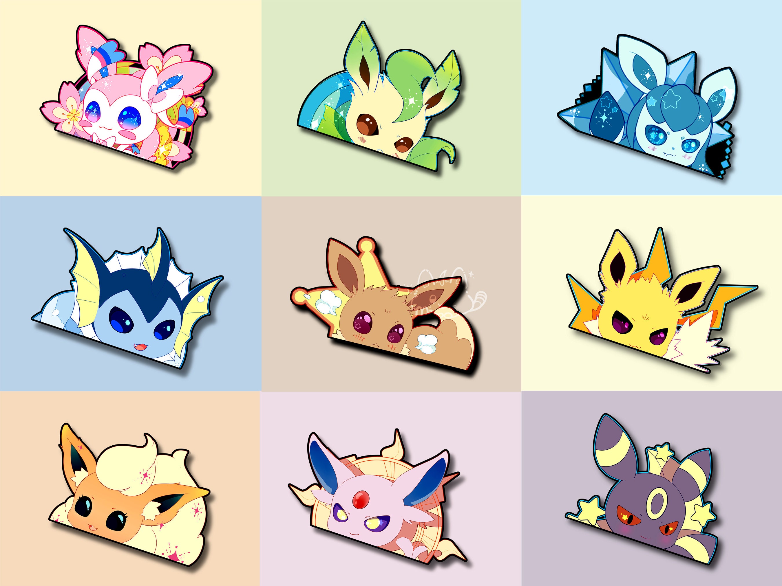 Eeveelution Peekers Eevee Sylveon Umbreon Reflective Peeker Waterproof ...