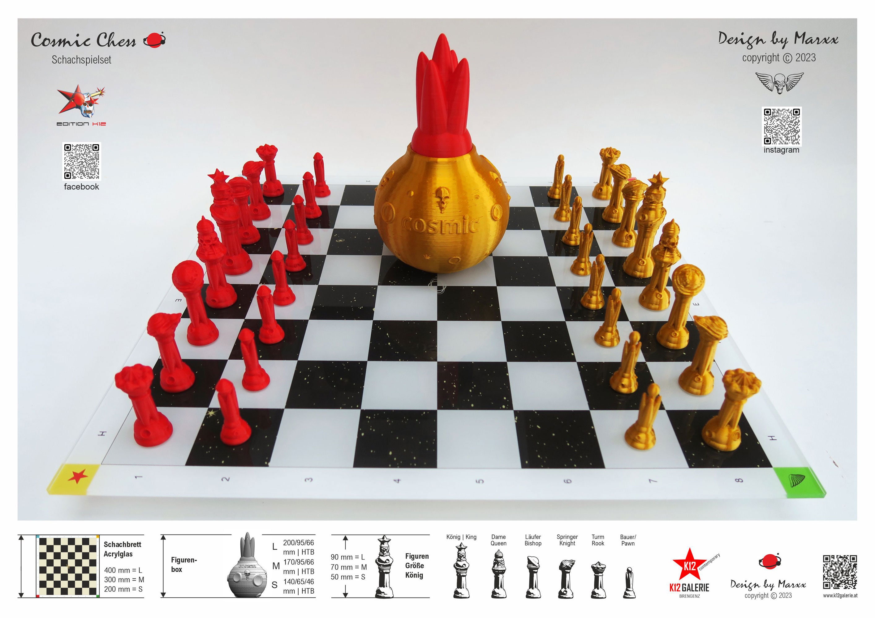 COSMIC CHESS Modern Chess Set Size M, 32 Figures, a Figure Box (planet ...