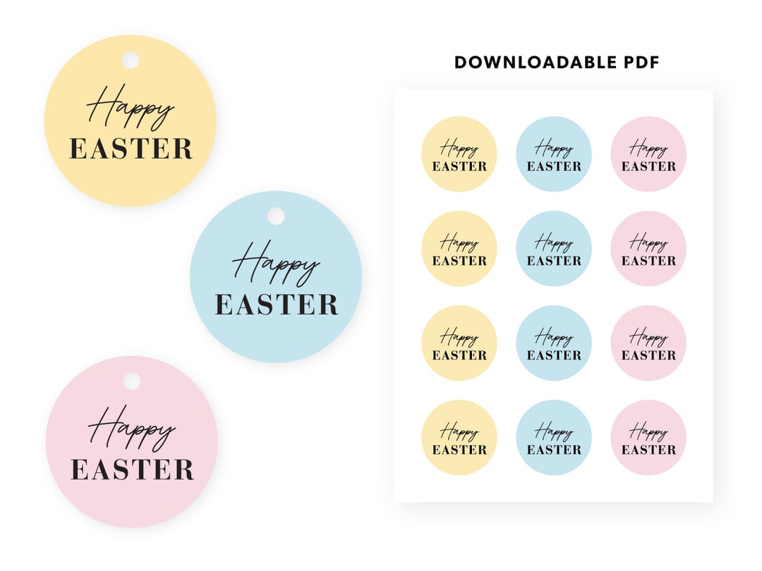 Easter Gift Tag Round Printable Pastel Light Yellow Blue Pink Basket ...