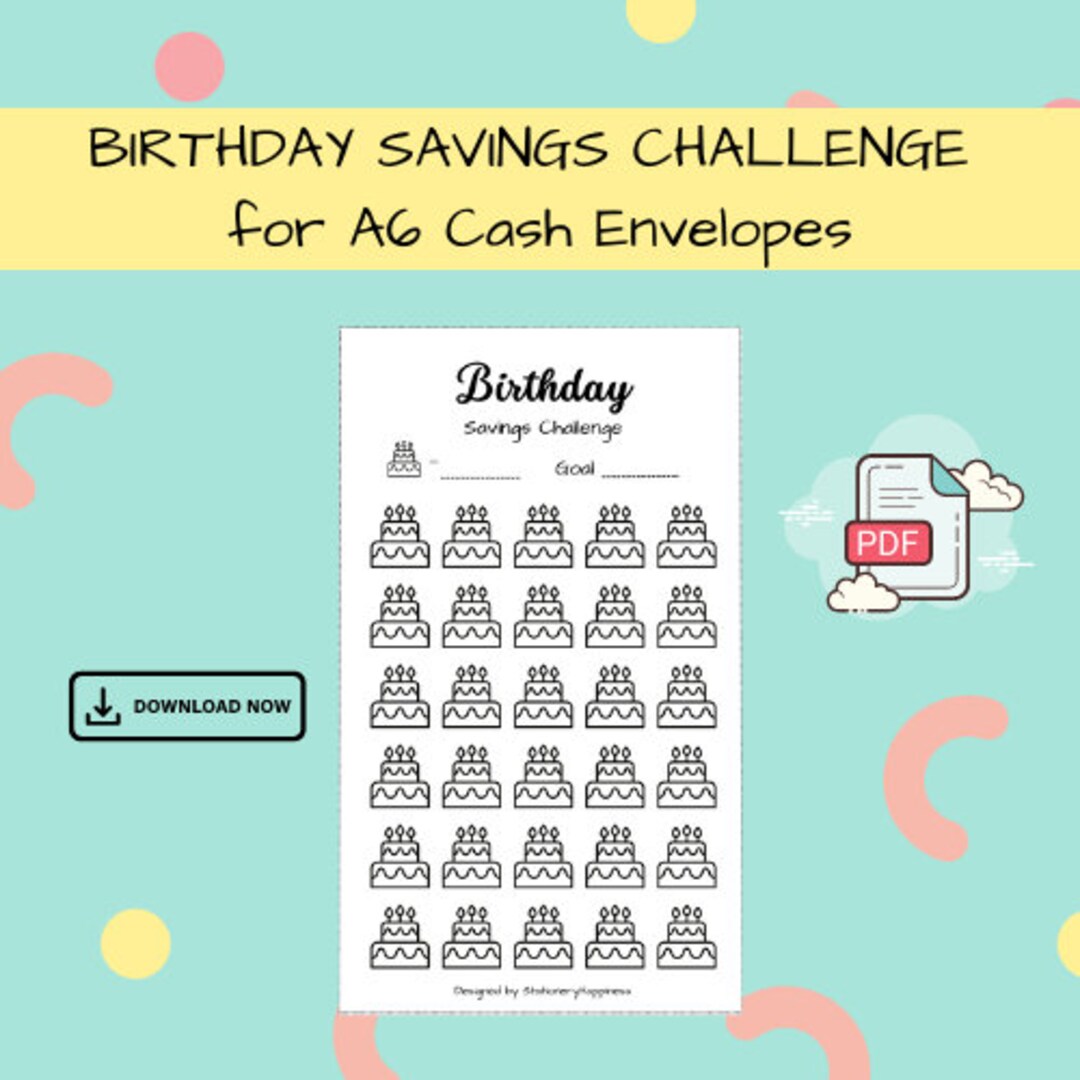 Birthday Savings Challenge - Digital Download - A6 Printable PDF for ...