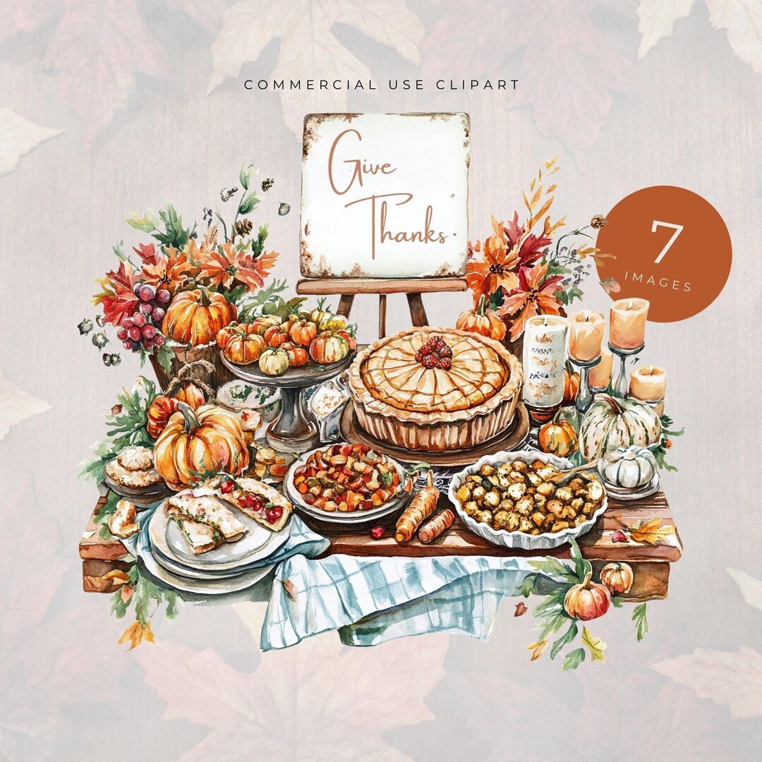 Thanksgiving Dinner Clipart Food Watercolor PNG Fall Season Decor ...