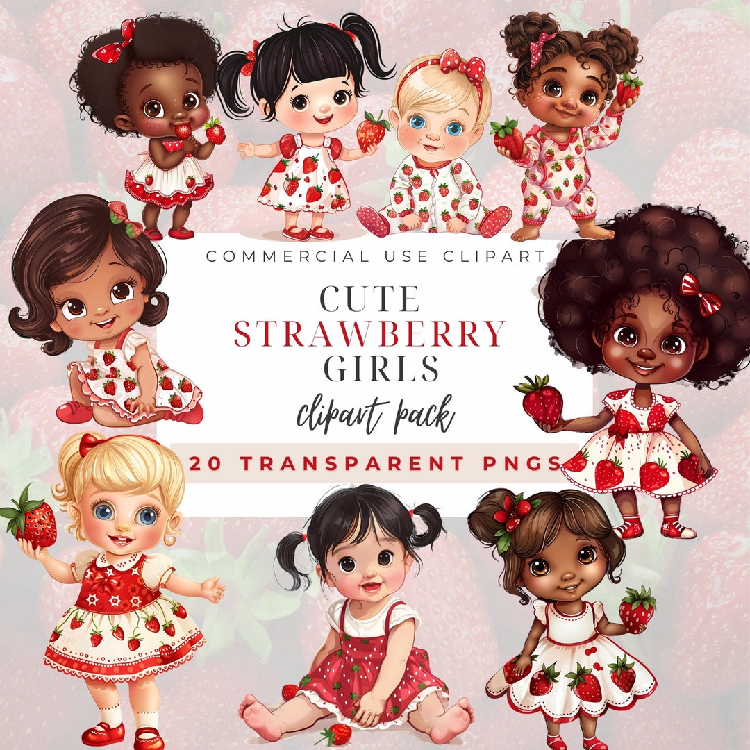 Cute Strawberry Baby Girl Clipart Watercolor PNG Pack Toddler Berry ...