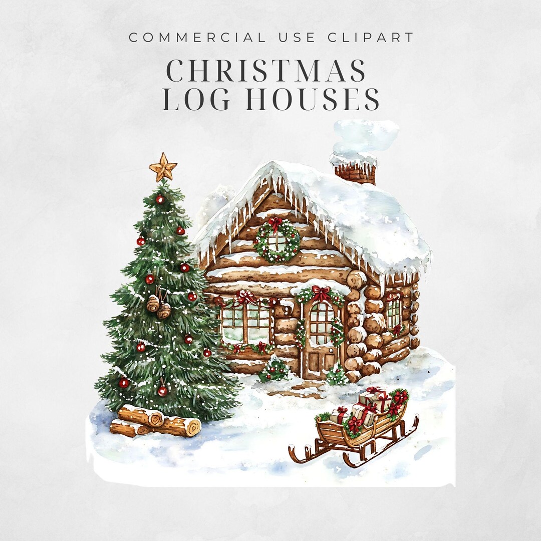 4 Christmas Gingerbread House Clipart Watercolor Festive Snowy Log ...