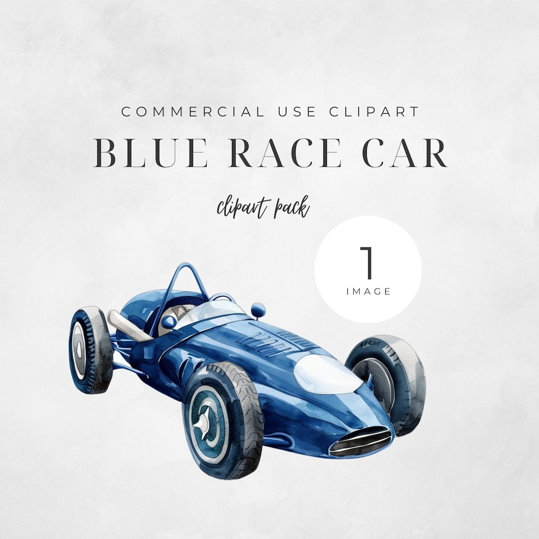 Blue Race Car One Single Watercolor PNG Clipart Nursery Boy Baby Shower ...