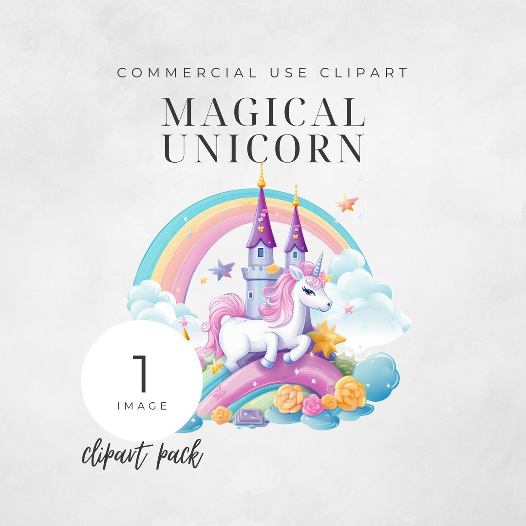 Magical Rainbow Unicorn Clip Art One Single Watercolor PNG Digital ...