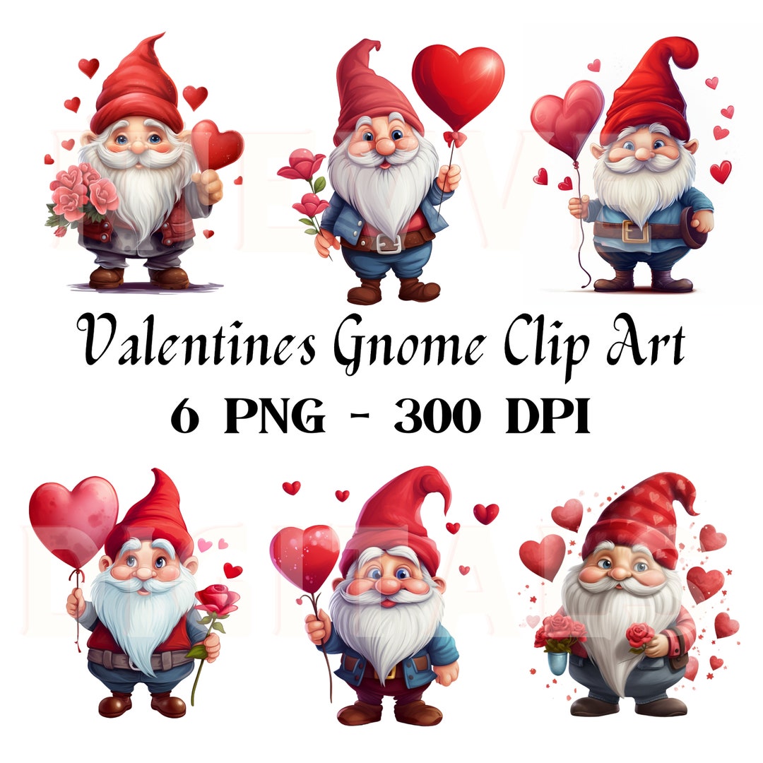 Watercolor Valentines Gnome Clipart Bundle, 6 Festive Gnome Digital ...