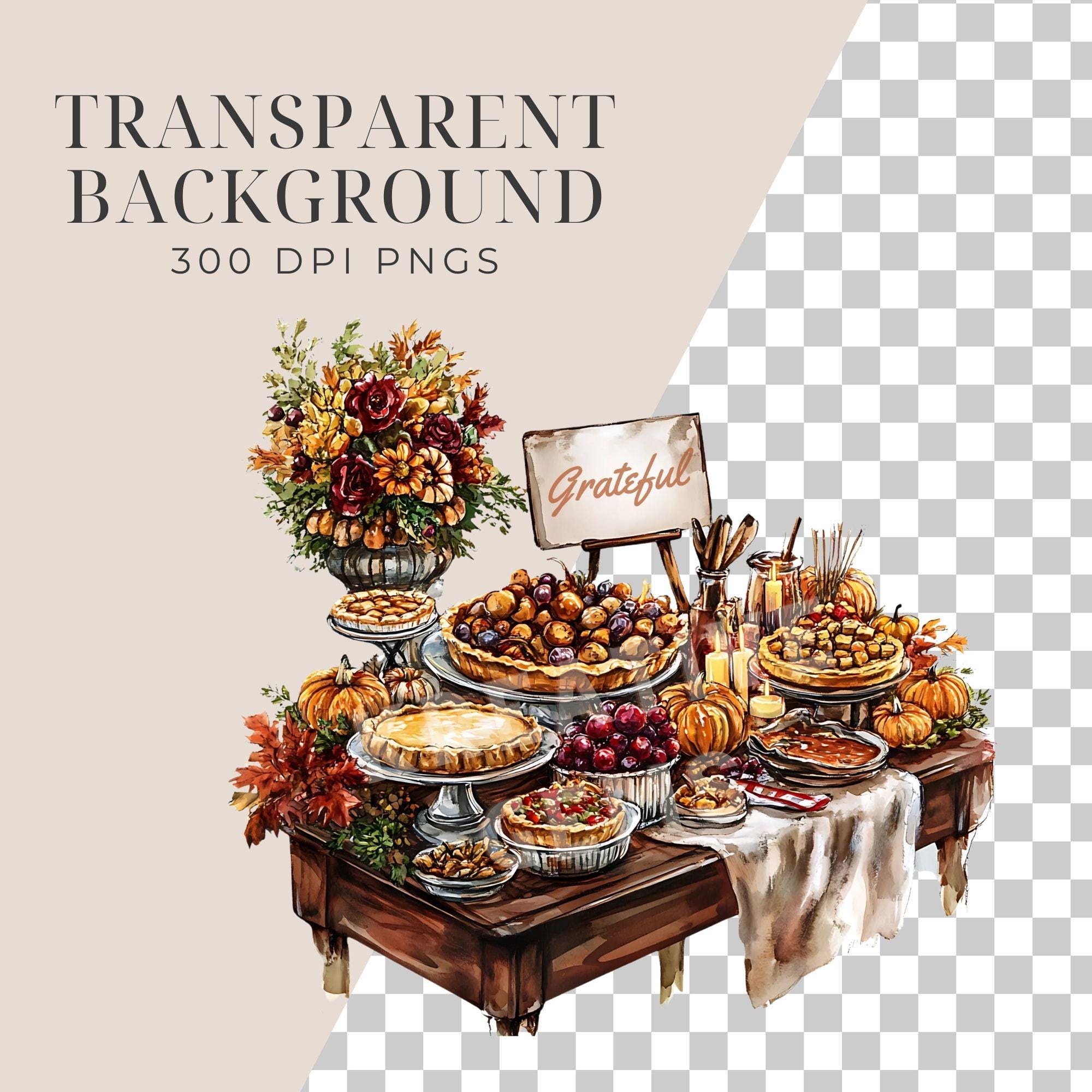 Thanksgiving Dinner Clipart Food Watercolor PNG Fall Season Decor ...