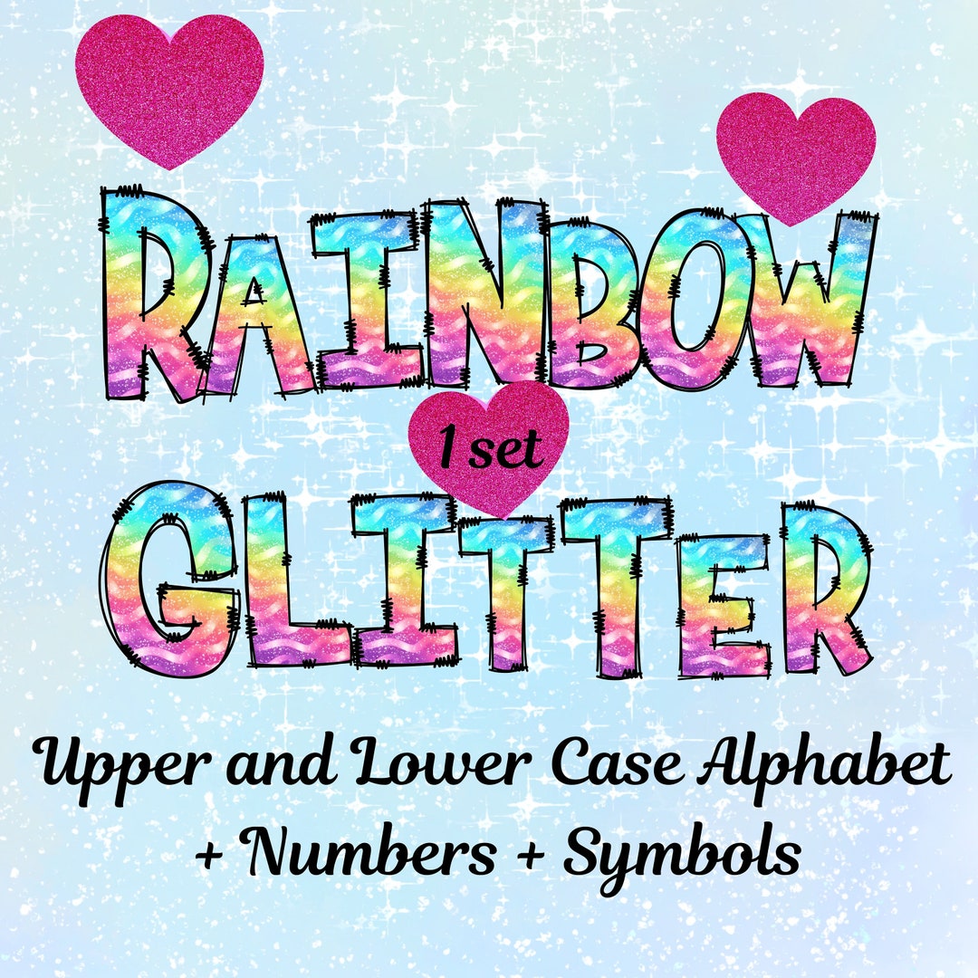 Rainbow Glitter Sparkle Doodle Alphabet Letters Numbers Symbols Glitter ...