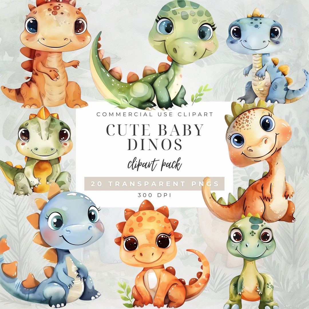 Baby Dinosaur Watercolor Clipart PNG Cute Dino Baby Shower Birthday ...