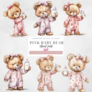 Pink Baby Bottle Bear Watercolor PNG Bundle Set Pacifier Transparent ...