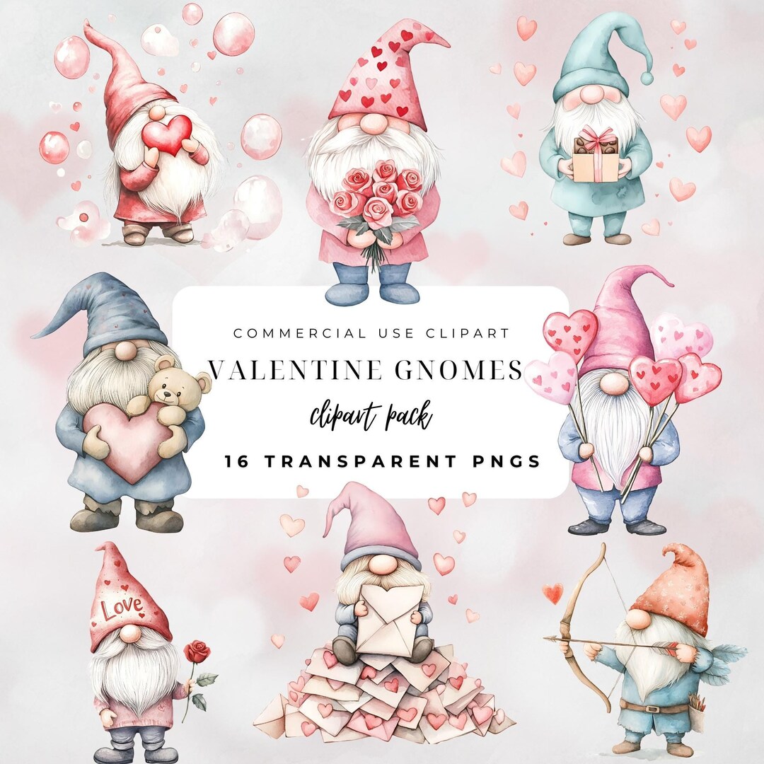 Valentines Day Gnome Clipart Watercolor PNG Heart Graphic Festive ...