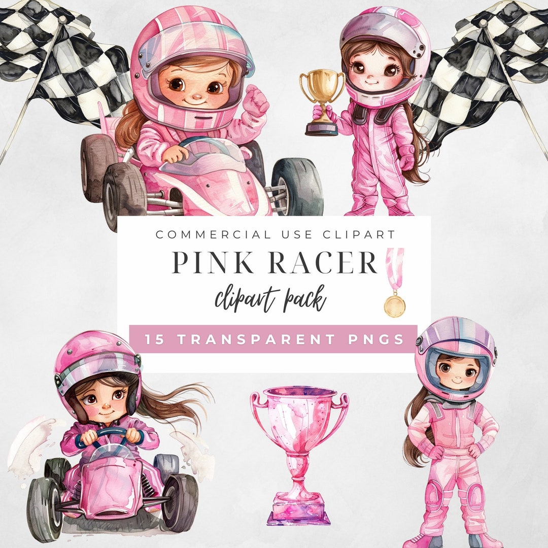 Pink Race Car Watercolor Clipart PNG Bundle Set Nursery Boy Girl Shower ...