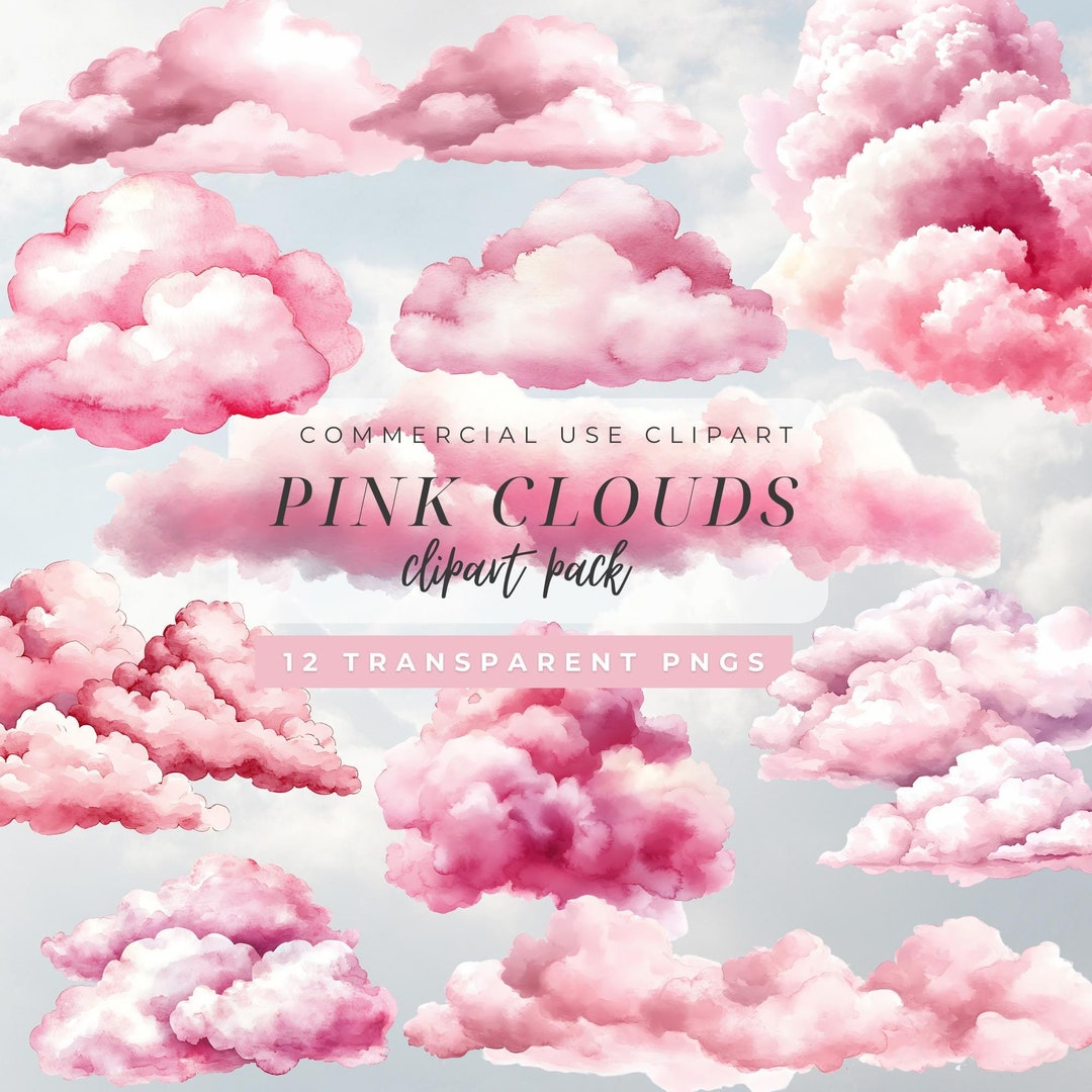Pink Clouds Watercolor Clipart Girl Baby Shower Invite Graphics Nursery ...