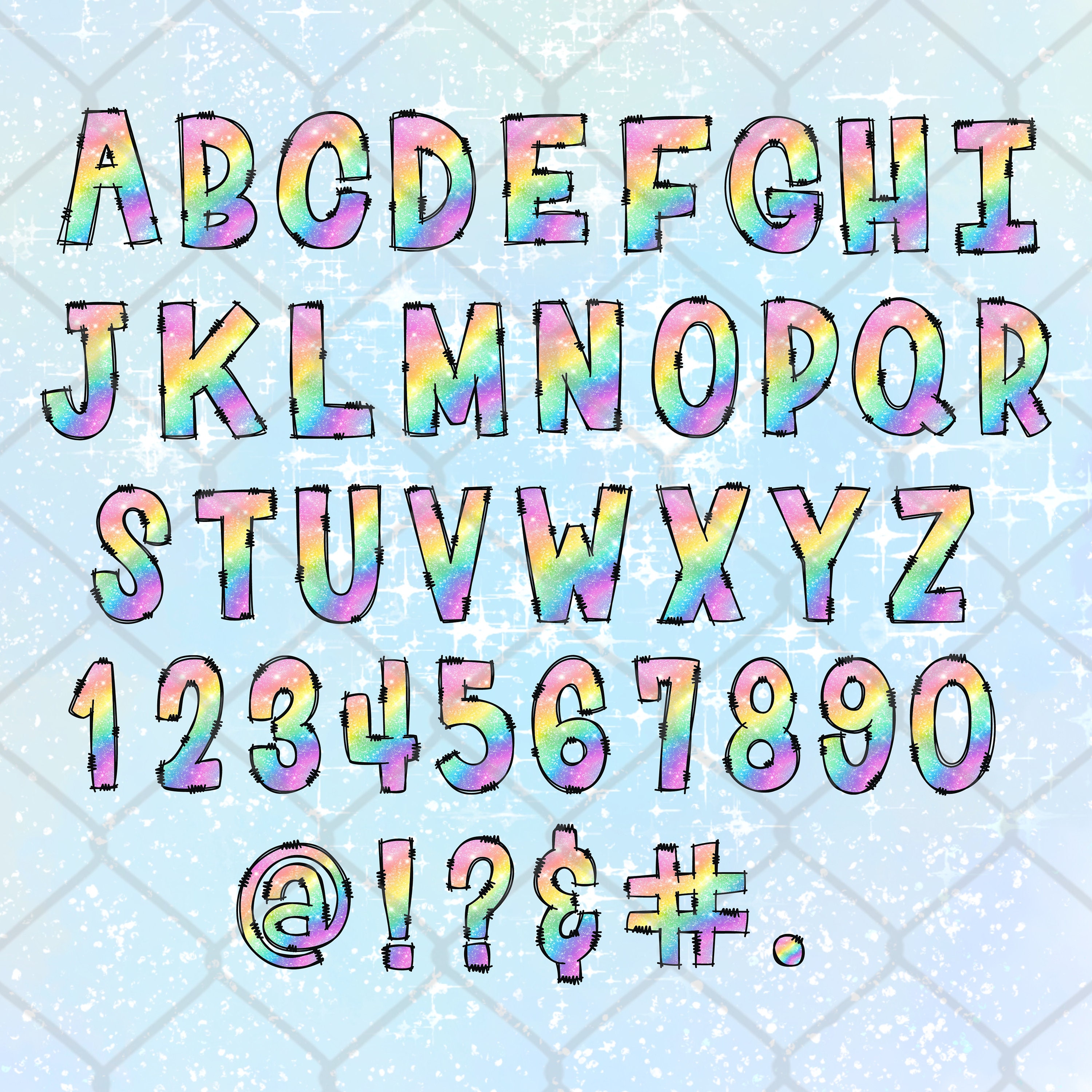 Rainbow Glitter Sparkle Doodle Alphabet Letters Numbers Symbols Glitter ...
