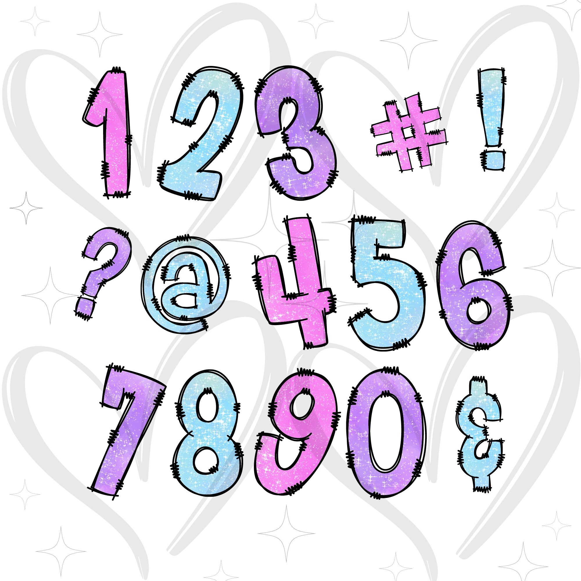 Sparkle Alpha Doodle Bundle Glitter Letters Numbers Symbols PNG Set ...