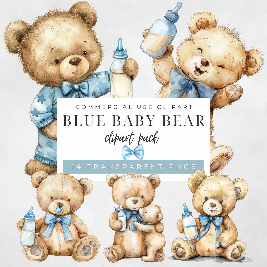 Blue Baby Bottle Bear Watercolor PNG Bundle Set Pacifier Transparent ...