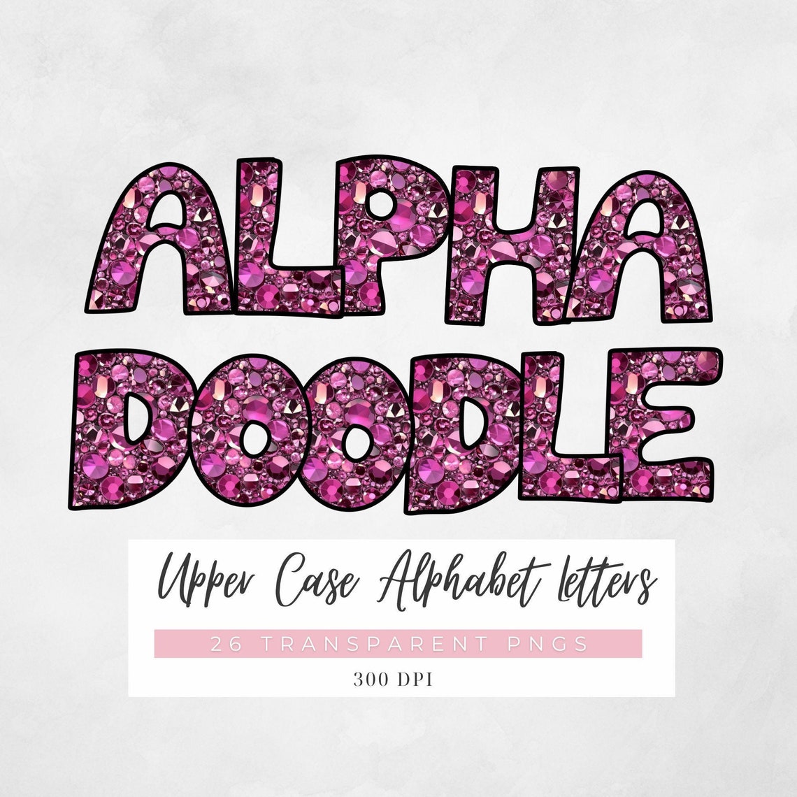Pink Rhinestone Alphabet Doodle Letters Uppercase PNG Font Sublimate ...