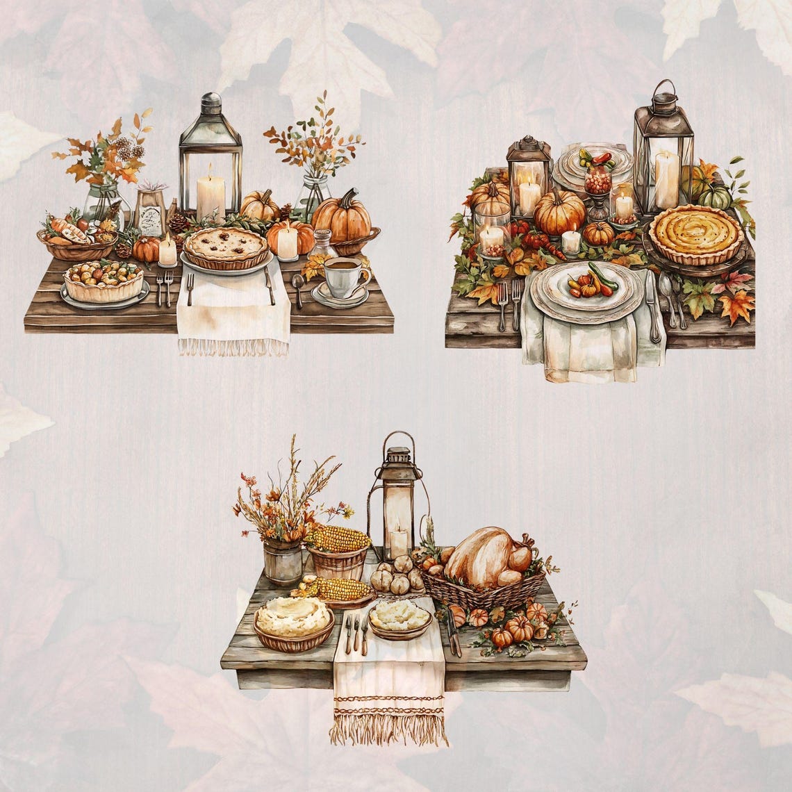 Thanksgiving Dinner Clipart Food Watercolor PNG Fall Season Decor ...