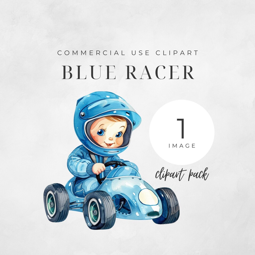 Blue Race Car One Single Watercolor PNG Clipart Nursery Boy Baby Shower ...