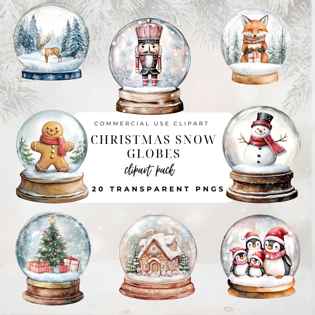 Christmas Snow Globes Clipart Watercolor Festive Winter Graphics ...