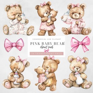 Pink Baby Bottle Bear Watercolor PNG Bundle Set Pacifier Transparent ...