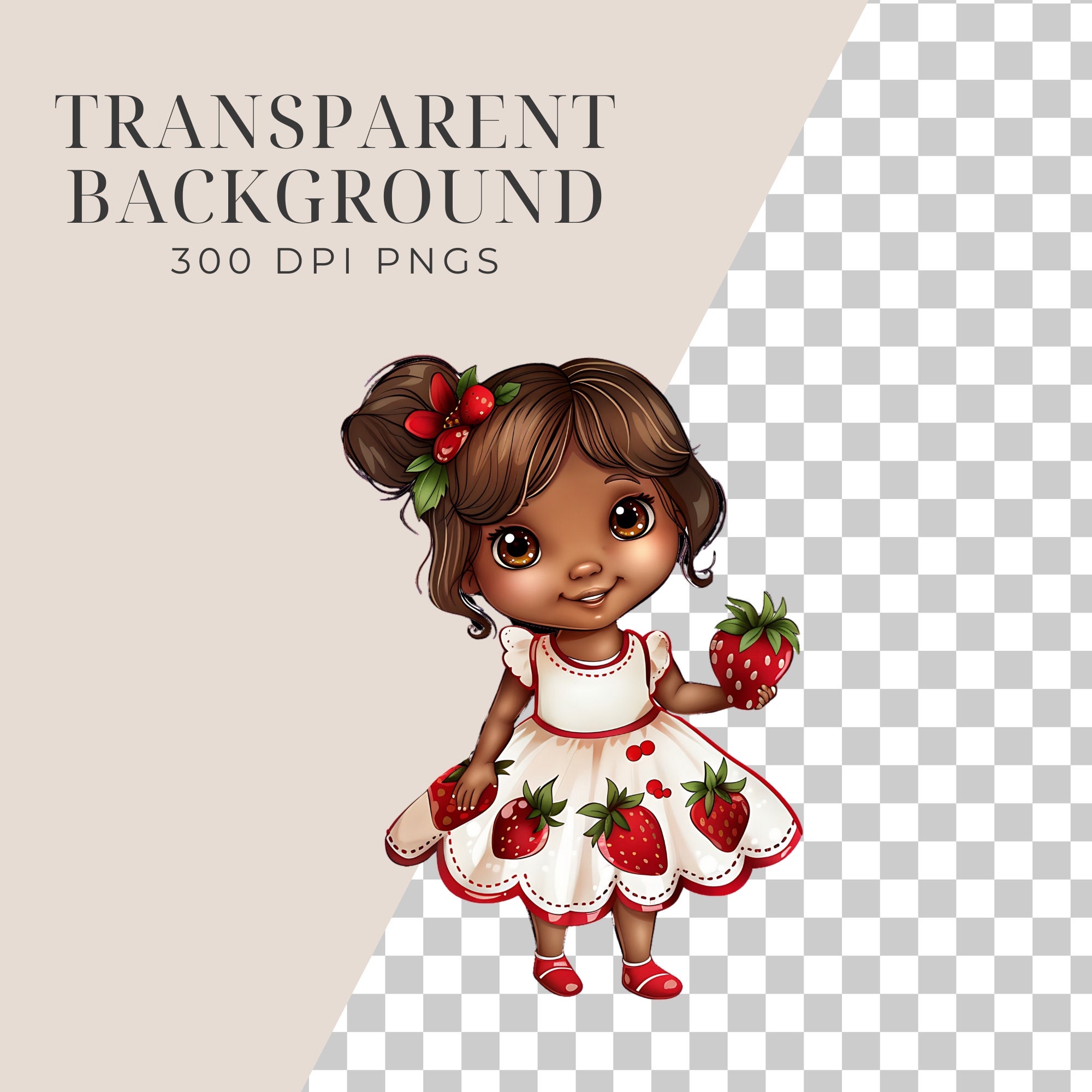 Cute Strawberry Baby Girl Clipart Watercolor PNG Pack Toddler Berry ...